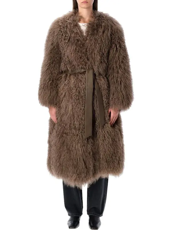 SWORD 6.6.44 Mongolian Shearling Maxi Coat - Grey