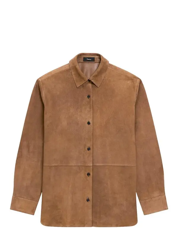 Theory Long-sleeve Suede Shirt - Deep Tobacco