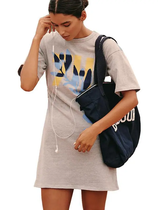 DAILY PRACTICE BY ANTHROPOLOGIE Daily Practice Short-sleeve Mini T-shirt Dress - Grey Pattern