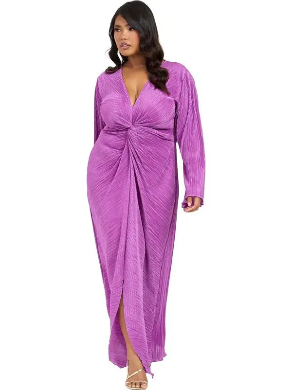 FASHION-SZN CURVE Curve Plisse Flare Sleeve Midaxi Dress - Purple
