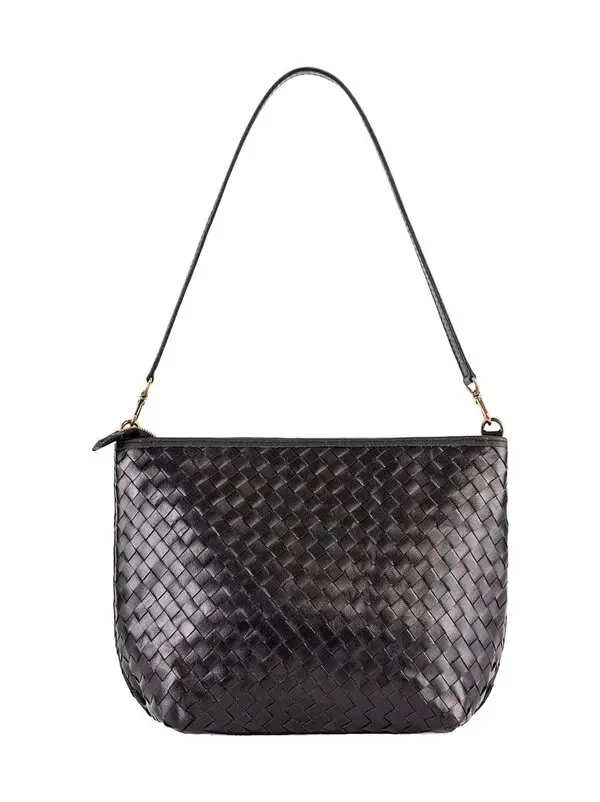 DEUX MAINS Woven Leather Shoulder Bag - Black