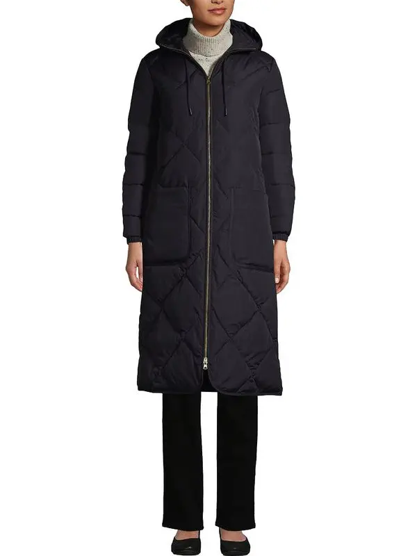 LANDS' END Tall Insulated Quilted Thermoplume Long Coat - Black