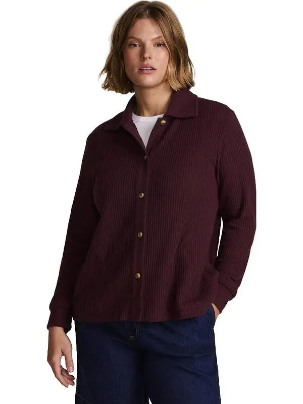 LANDS' END Relaxed Waffle Knit Shirt Jacket - Lush Burgundy
