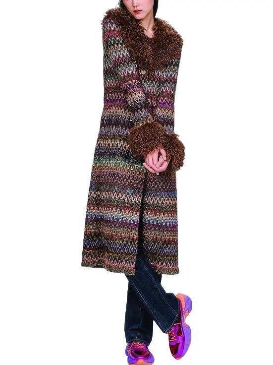 Anna Sui Bargello Faux Fur Trim Coat - Multi