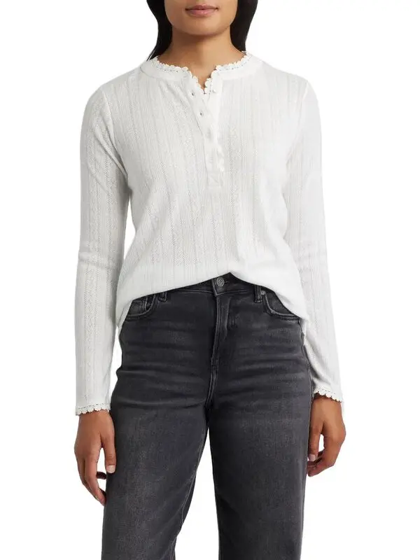 GIBSONLOOK Ava Lace Henley Top - White