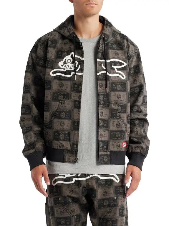 ICECREAM Credit Check Workwear Zip-up Graphic Hoodie - Dark Gull Grey
