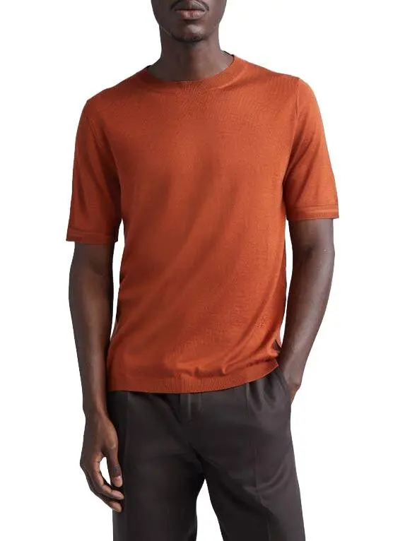 Isaia Short Sleeve Wool Sweater - Metallic Rust/copper
