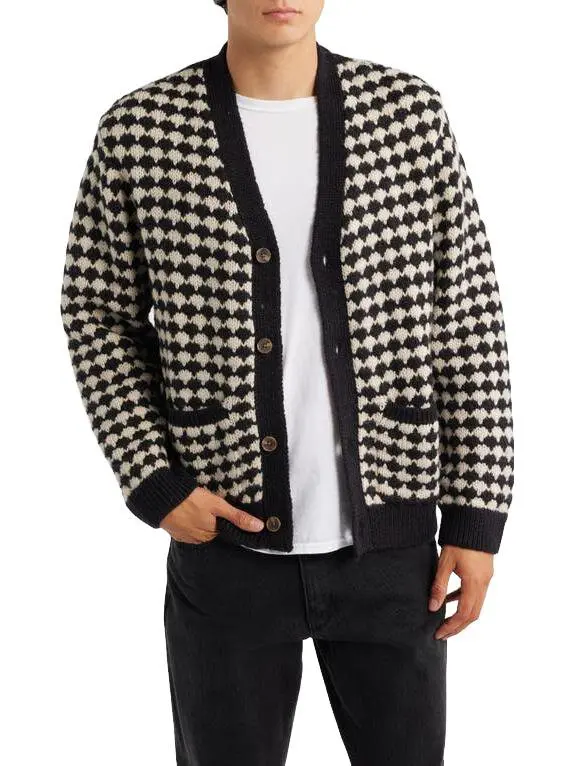 WAX LONDON Walker Bubble Knit Wool-blend Cardigan - Black /ecru