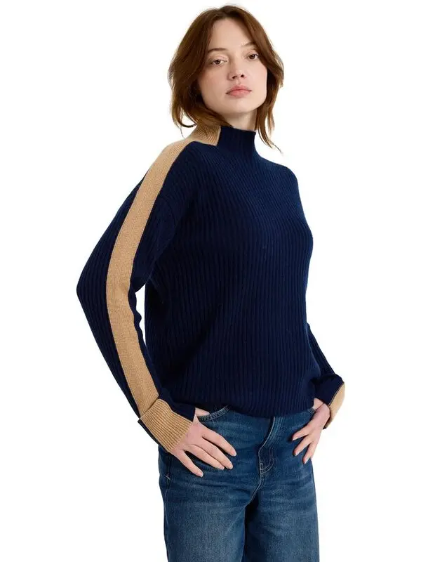 BRODIE PURE CASHMERE Chamonix Mock Neck Cashmere Sweater - Navy