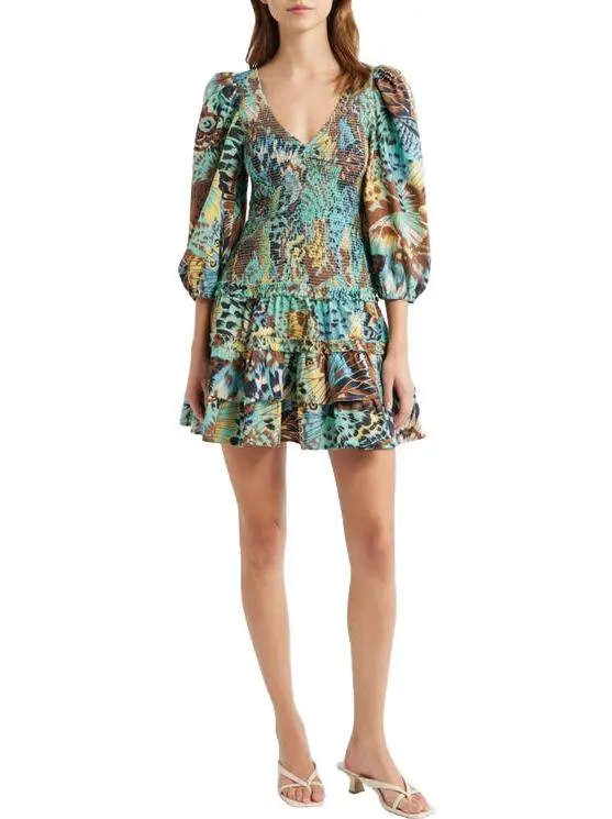 Love The Label Audrey Smocked Ruffle Dress - Born To Fly Print