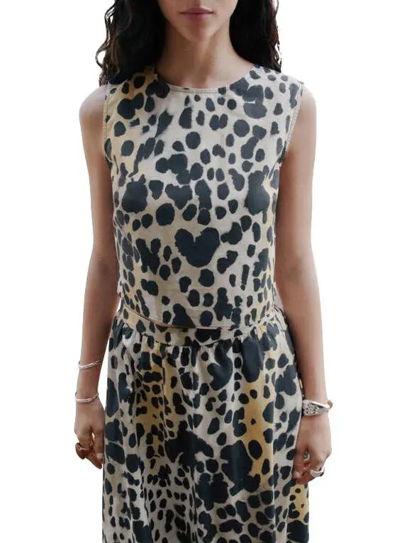 Mango Cheetah Print Sleeveless Crop Top - Black