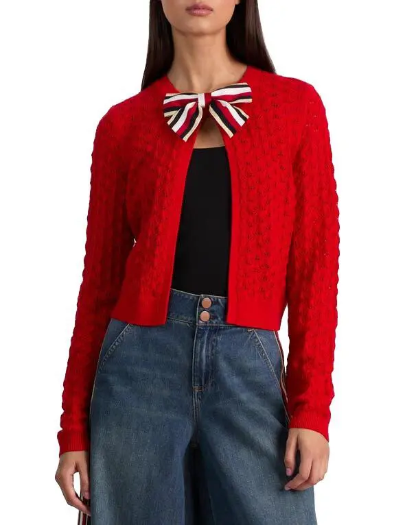 Alice + Olivia Dollie Pointelle Wool-blend Cardigan - Perfect Ruby