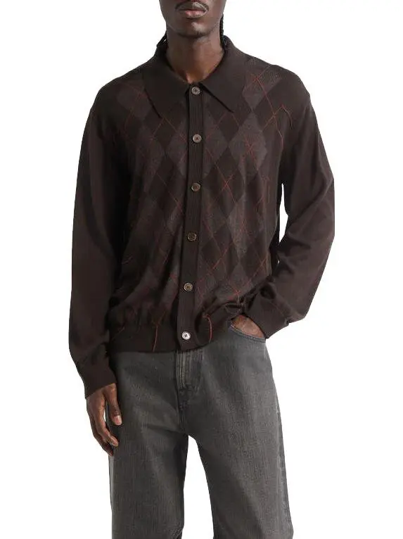 Our Legacy Evening Polo Argyle Wool Cardigan - Pub Argyle Fine Wool