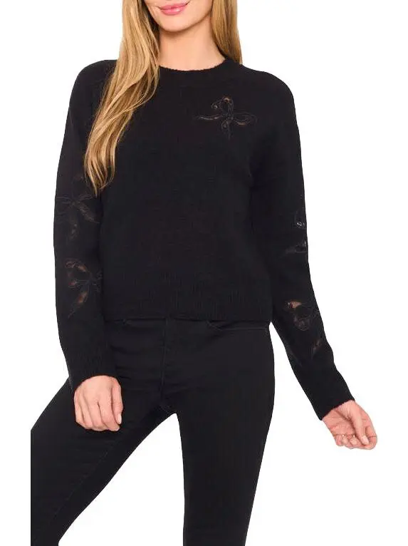 CECE DUPRAZ Lace Bow Inset Crewneck Sweater - Rich Black