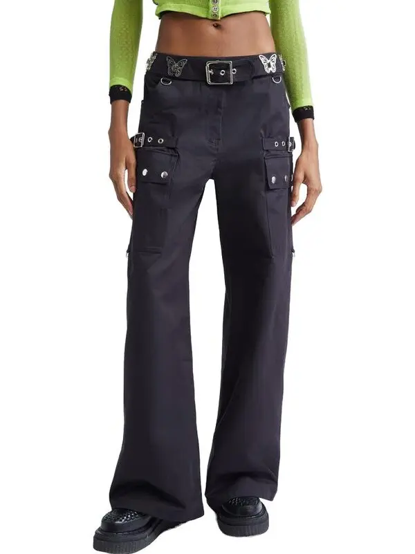 CHOPOVA LOWENA Thunderhull Belted Straight Leg Trousers - Black