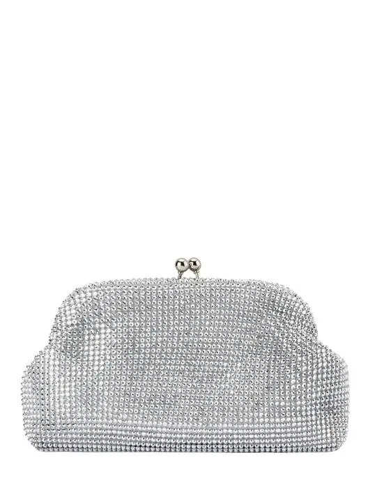 OLGA BERG Ela Crystal Mesh Frame Clutch - Silver