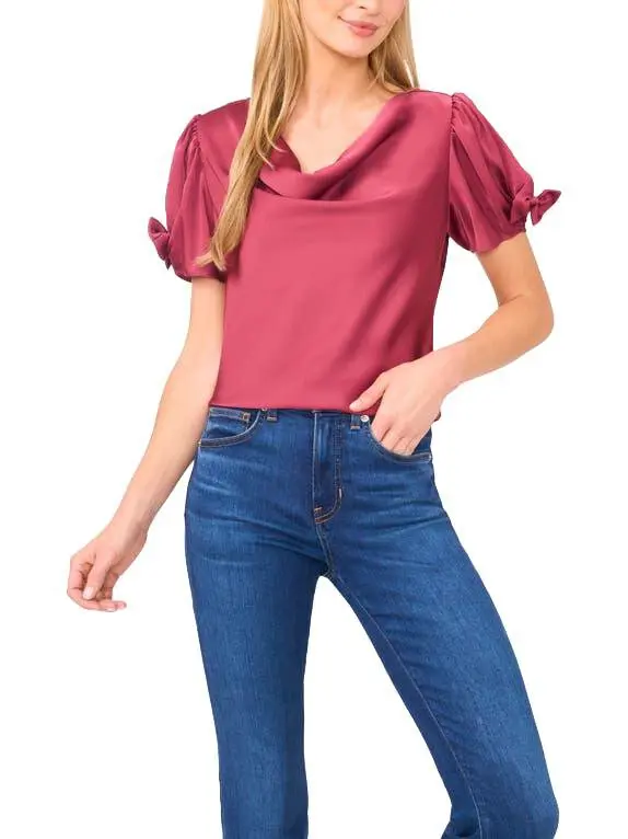 CECE DUPRAZ Satin Charmeuse Top With Bow Sleeves - Fresh Berry