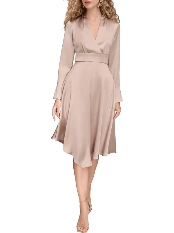 Donna Karan New York Long Sleeve Hammered Satin Shirtdress - Shadw Pnk