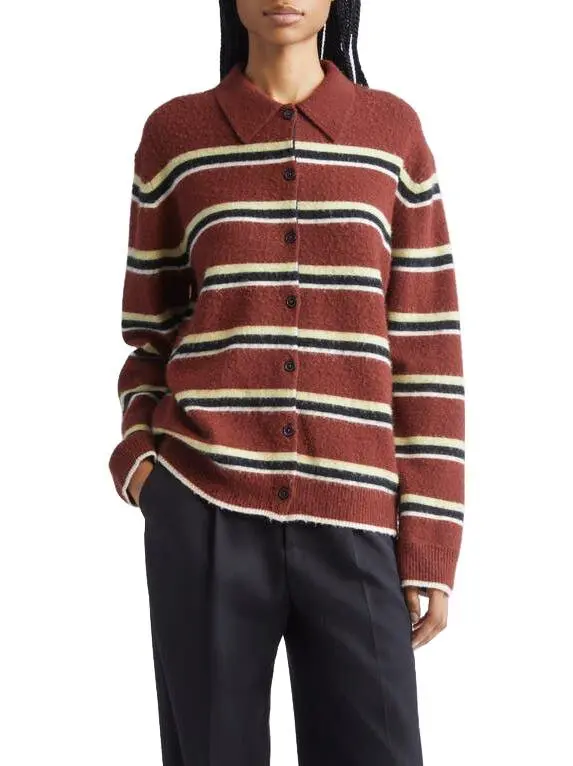 ZANKOV Andrew Stripe Merino Wool & Cashmere Cardigan - Stripe-tobacco