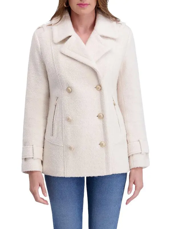 Kensie Bouclé Pea Coat - Ivory