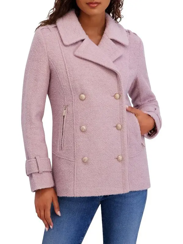 Kensie Bouclé Pea Coat - Rose