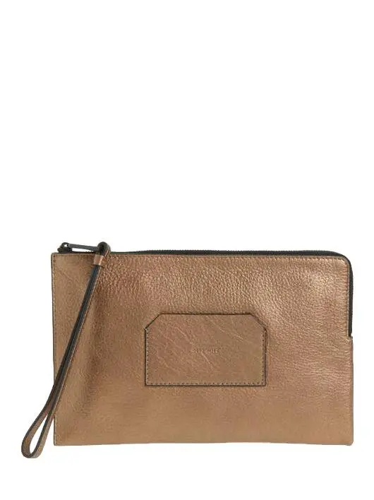 All Saints Large Joshi Leather Wristlet Clutch - Warm Brass