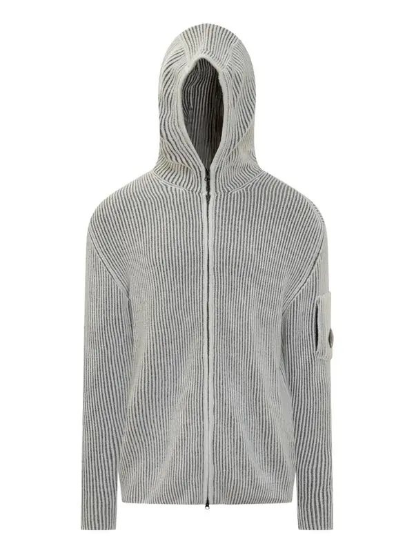 C.P. COMPANY Striped Knit Zip-up Hoodie - White