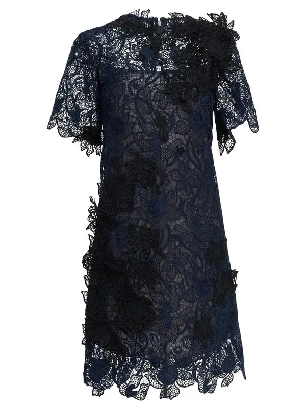 Oscar De La Renta Botanical Guipure Mini Dress - Navy Black