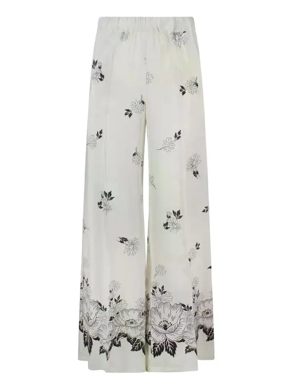 P.a.r.o.s.h Floral-print Elastic-waist Pants - White