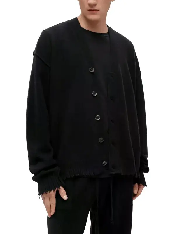 UMA WANG Frayed Buttoned Cardigan - Black