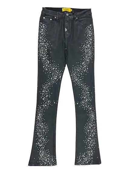GUAPI Pearls Embellished Denim Jeans - Obsidian Black