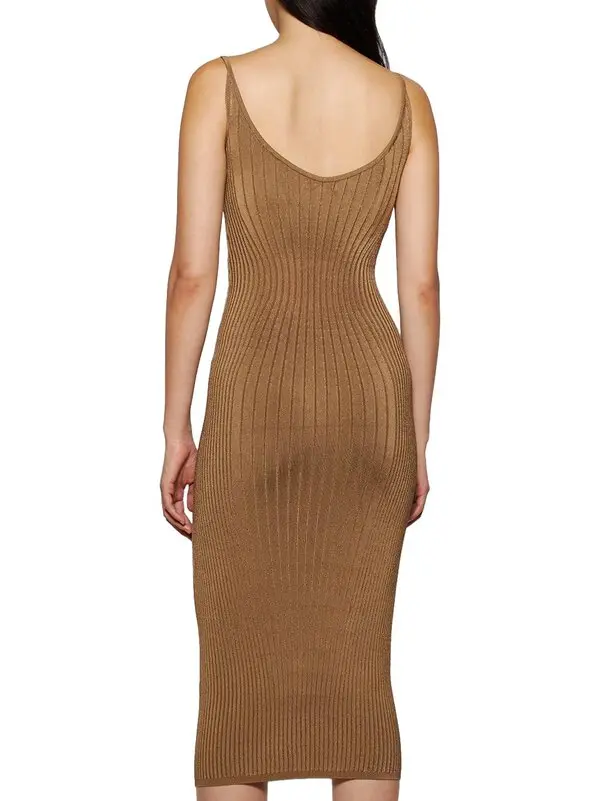 MUGLER Knitted Midi Dress - Beige