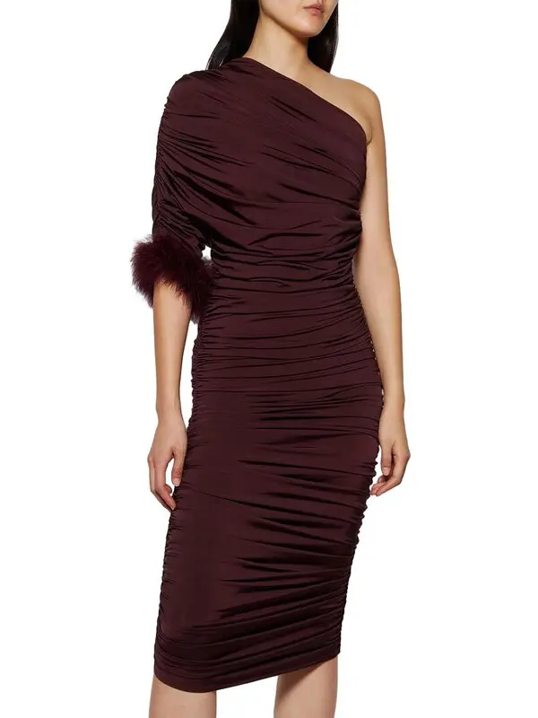 MUGLER One-shoulder Marabou Feather Dress - Red