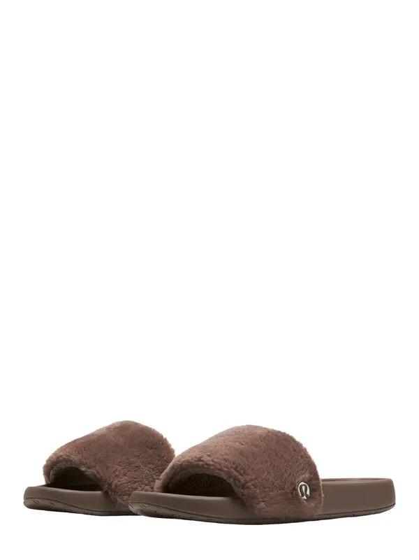 Lululemon Restfeel Faux Fur Slide - Dark Chestnut/silver