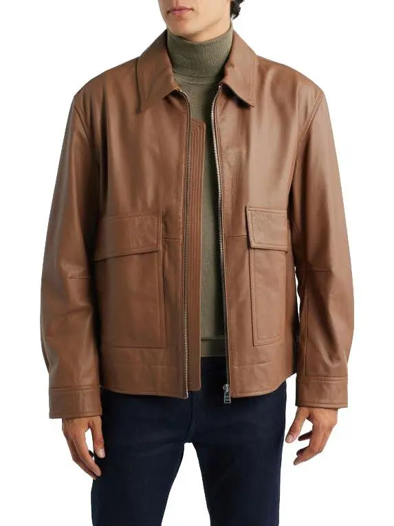 Hugo Boss Melanchi Leather Jacket - Medium Brown