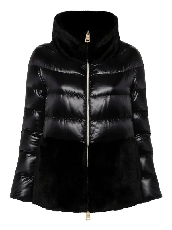 Herno Ultralight Nylon And Lady Alternative Fur Cape - Black