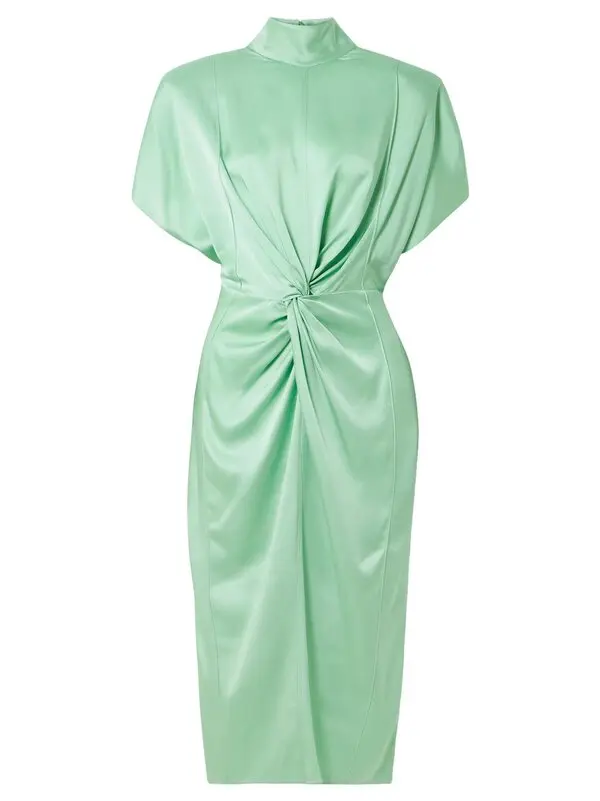 Stella McCartney Twisted Satin Turtleneck Dress - Green