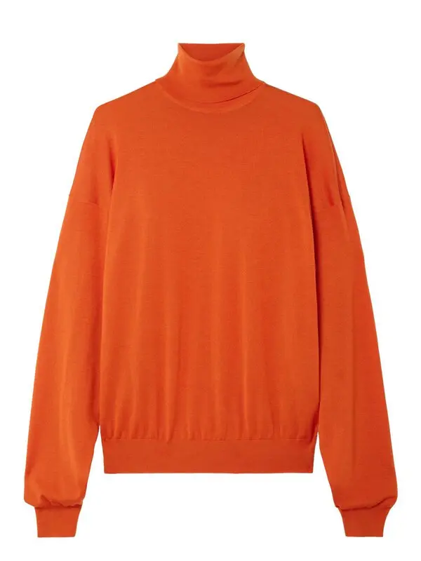 Saint Laurent Ribbed Wool, Cashmere, And Silk-blend Turtleneck Sweater - Orange