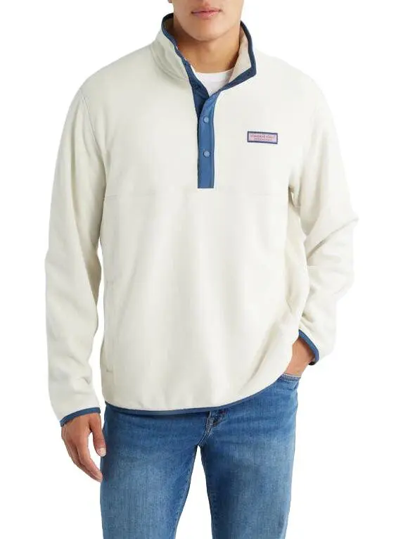 Vineyard Vines Harbor Fleece Snap Placket Pullover - Stone