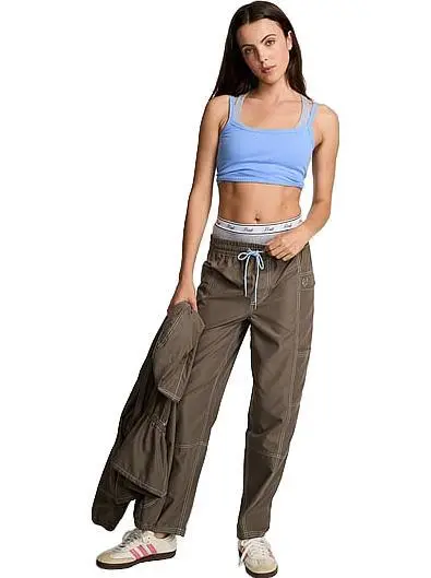 Pink Tech Woven Seamed Wide-leg Pants - Grey