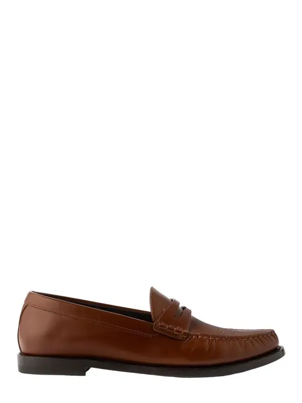 Celine Polished-leather Penny Loafers - Brown