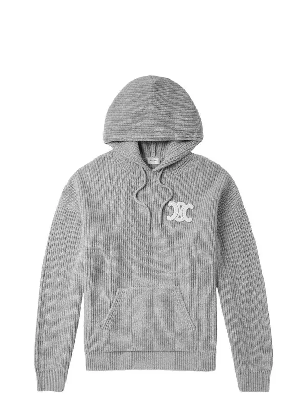Celine Homme Ribbed Wool Hoodie - Gray