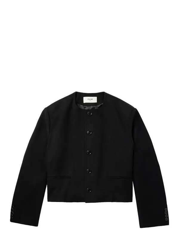 Celine Cropped Logo-embroidered Jacket - Black