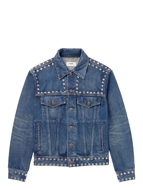 Celine Slim-fit Studded Denim Trucker Jacket - Blue