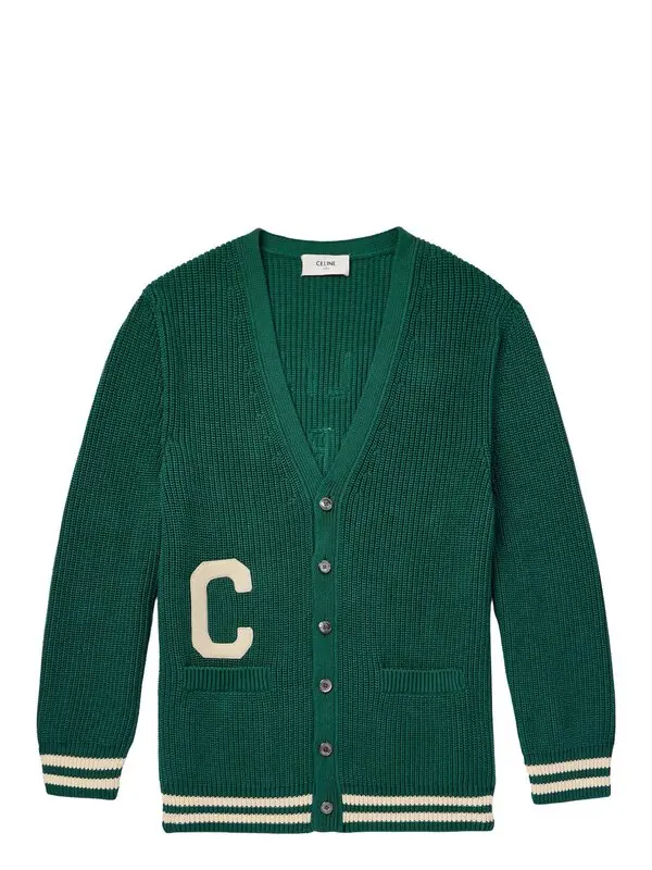 Celine Homme Logo-appliquéd Cotton Cardigan - Green