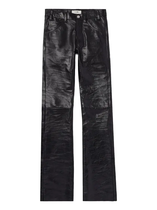 Celine Lou Straight-leg Panelled Leather Trousers - Black
