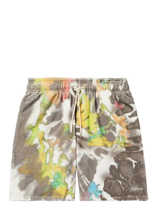 Celine Straight-leg Tie-dyed Cotton-terry Drawstring Shorts - Gray