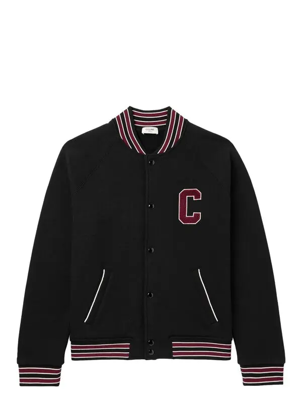 Celine Teddy Cotton-jersey Varsity Jacket - Black