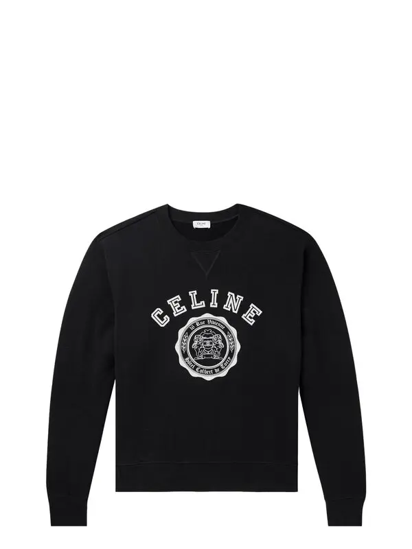 Celine Logo-print Cotton-jersey Sweatshirt - Black