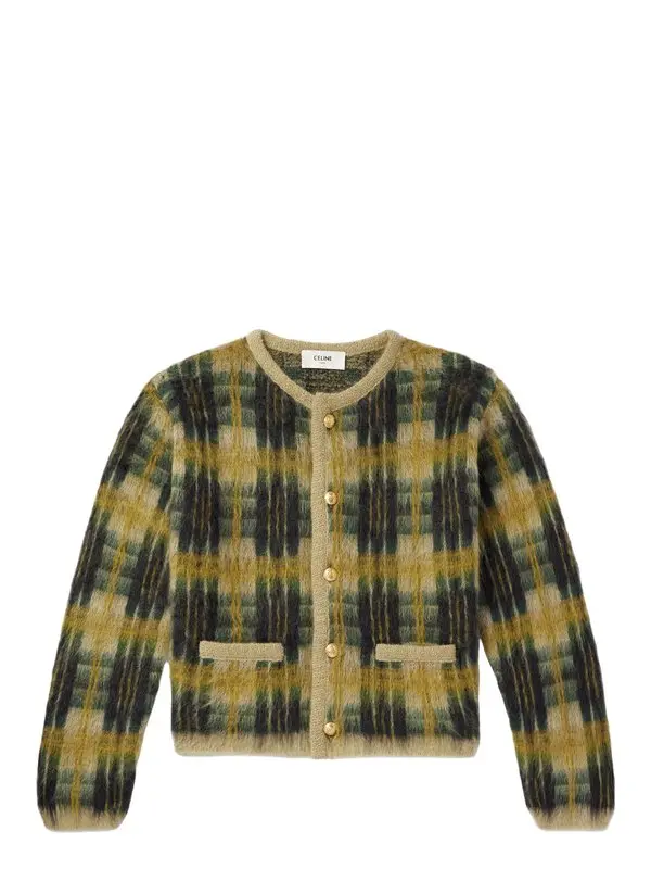 Celine Checked Brushed Jacquard-knit Cardigan - Green